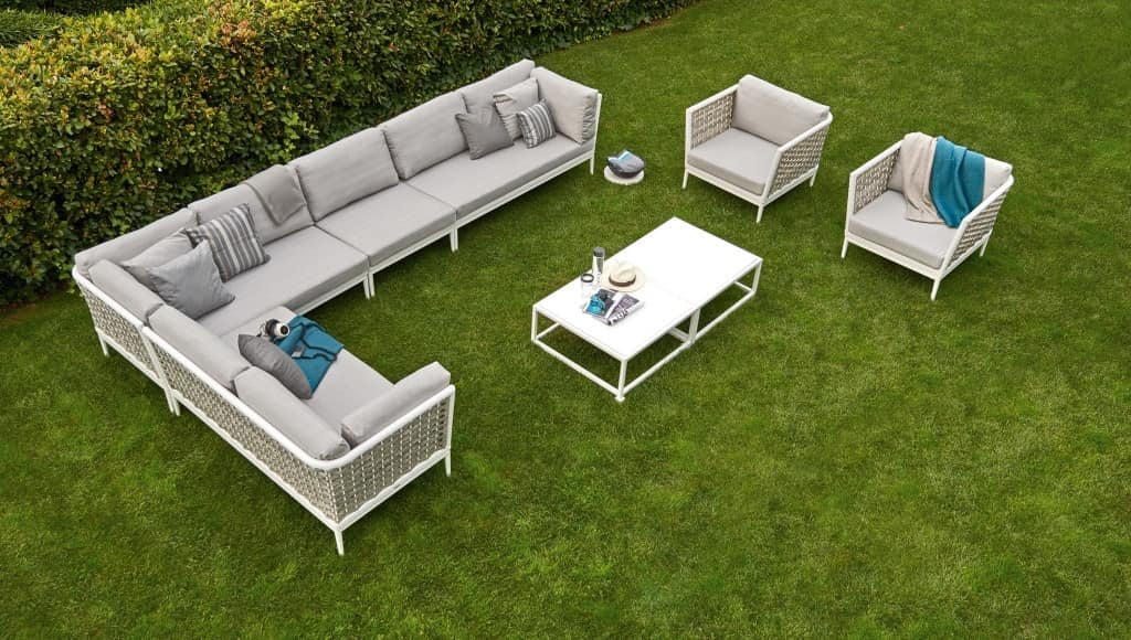 Divano componibile, base in alluminio, intrecciato a mano | IDFdesign