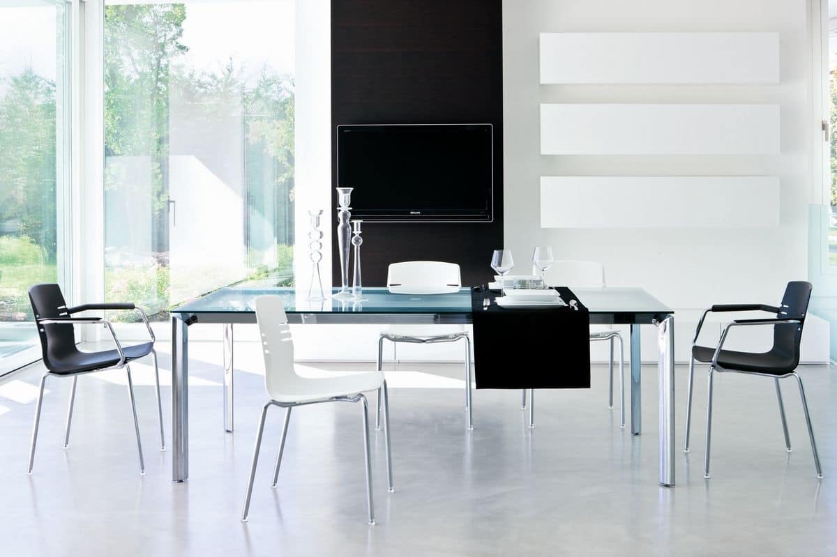 Tavolo in metallo con piano in vetro colorato, per ufficio | IDFdesign